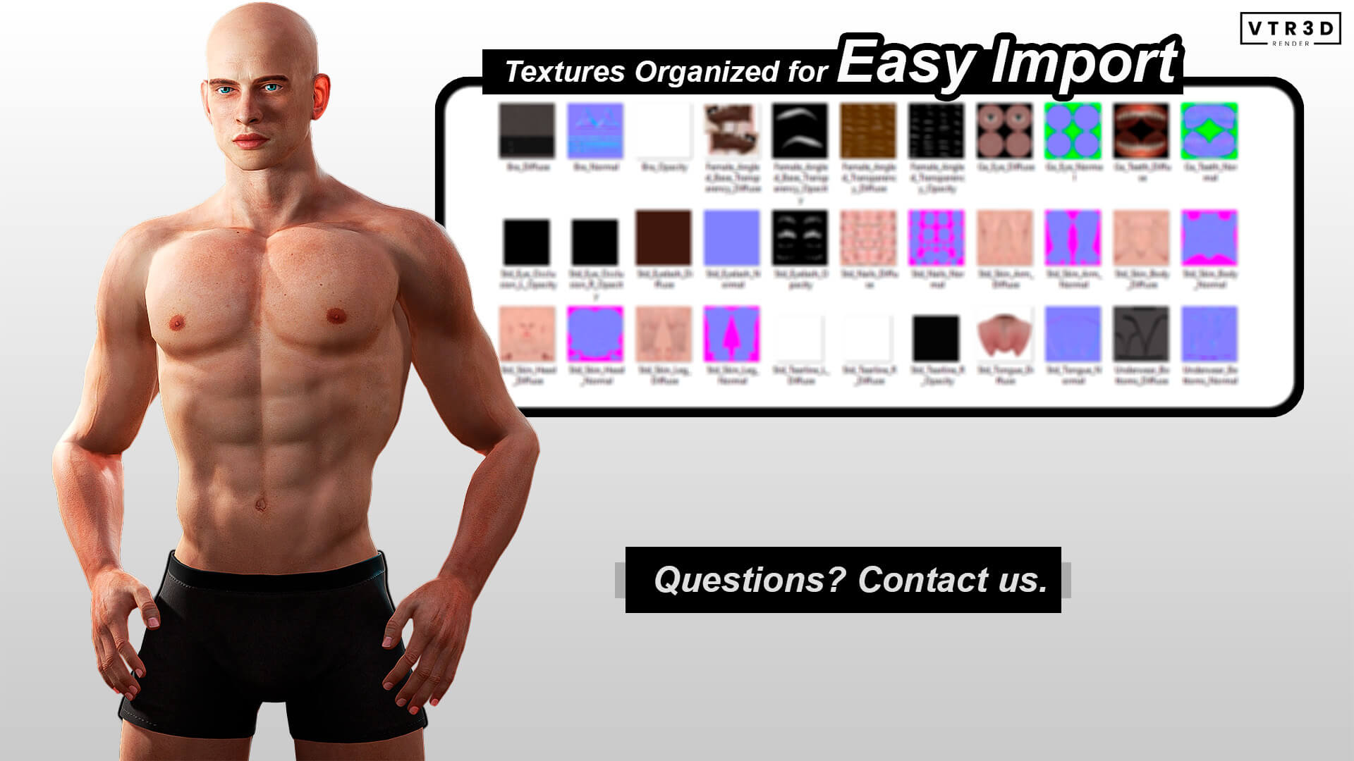 Human Realistic Male Female Base Bodies Game-Ready 3D Model by VTR3D