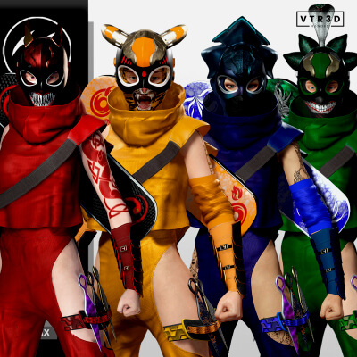 Ninja Assassin Girls Sci-Fi Futuristic Realistic Stylized by VTR3D