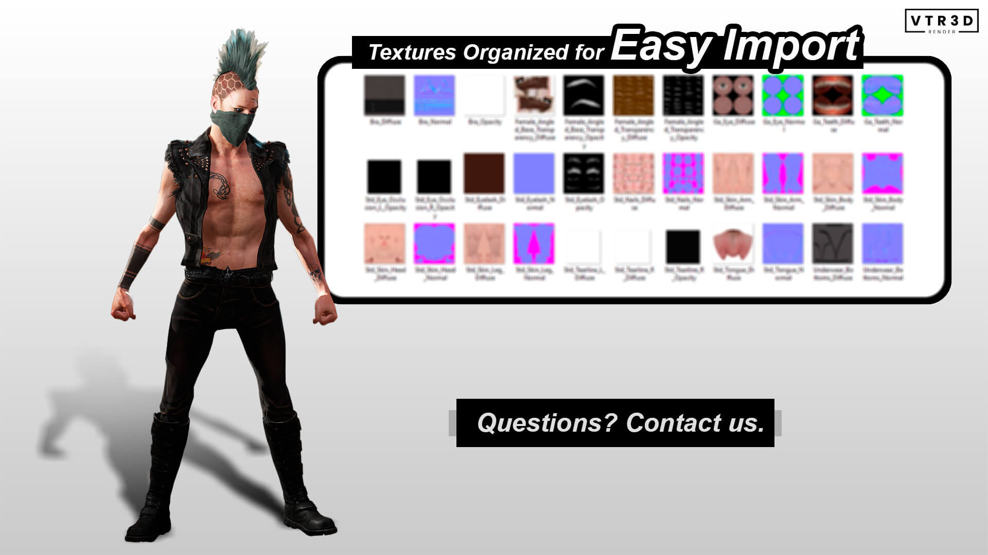 Punk Couple Fully Rigged Male and Female Game by VTR3D