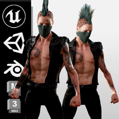 Punk Warrior Stylized Male Game Character Low Poly Realistic - 3D Model ...