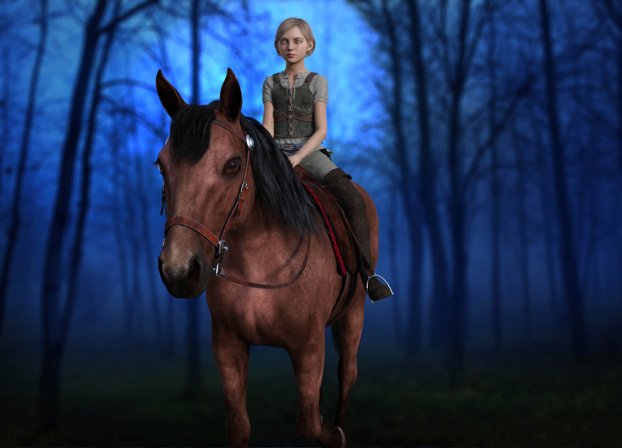Sarah riding 3D Render, Digital Art by Vyusur