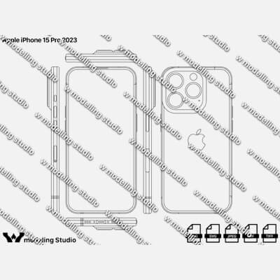 Apple Iphone 15 Pro blueprint - Stock Image by W modeling Blueprints