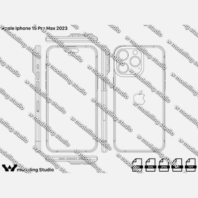 Apple Iphone 15 Pro Max blueprint - Stock Image by W modeling Blueprints