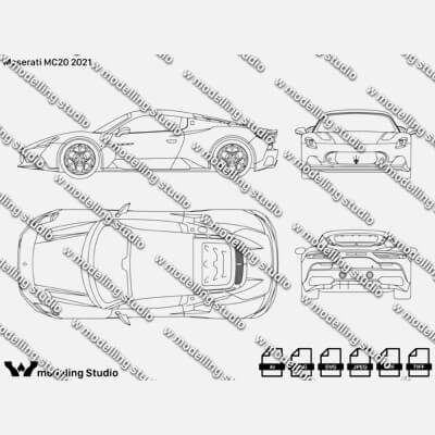 Maserati MC20 2021 blueprint - Stock Image by W modeling Blueprints