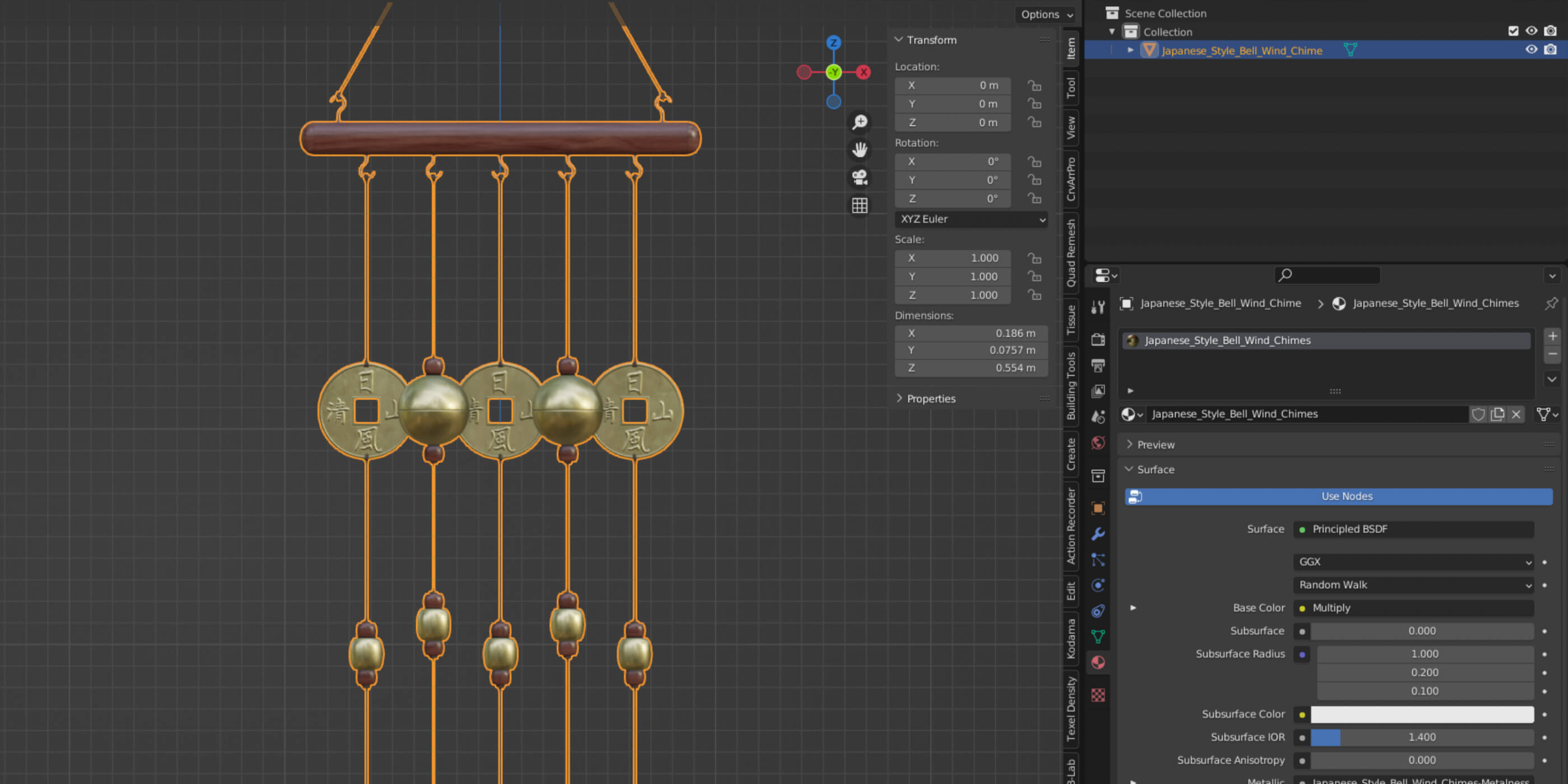 Japanese Style Bell Wind Chime - 3D Model by Warkarma