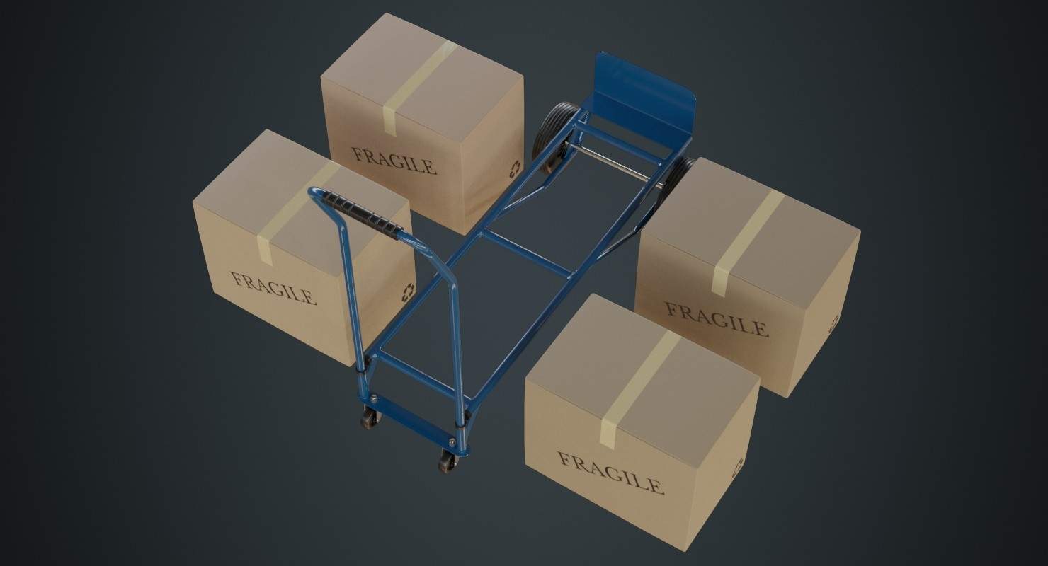 Hand Truck And Boxes 2A - 3D Model by weeray