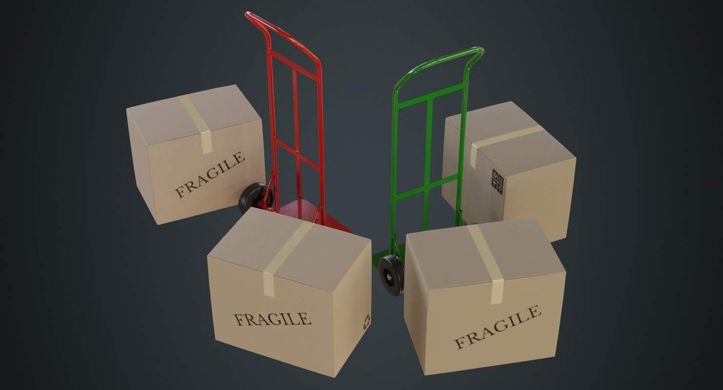 Hand Truck And Boxes 3A - 3D Model by weeray