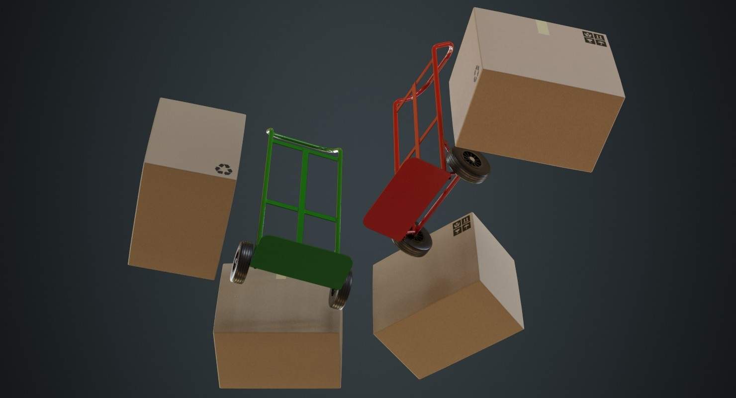 Hand Truck And Boxes 3A - 3D Model by weeray