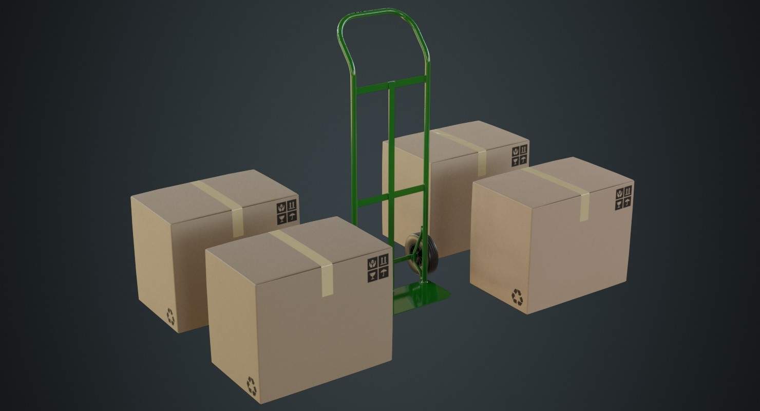Hand Truck And Boxes 3A - 3D Model by weeray
