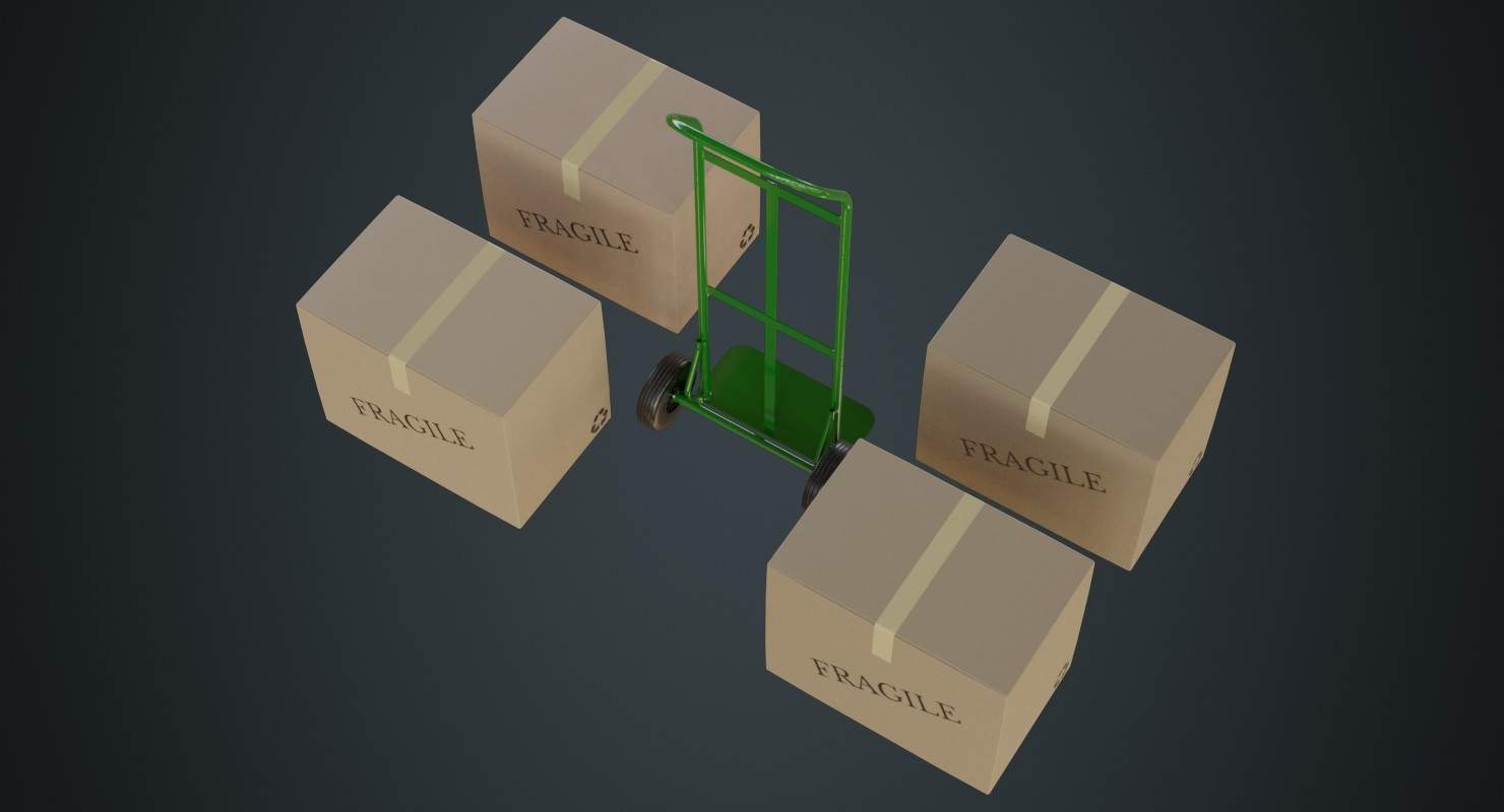 Hand Truck And Boxes 3A - 3D Model by weeray