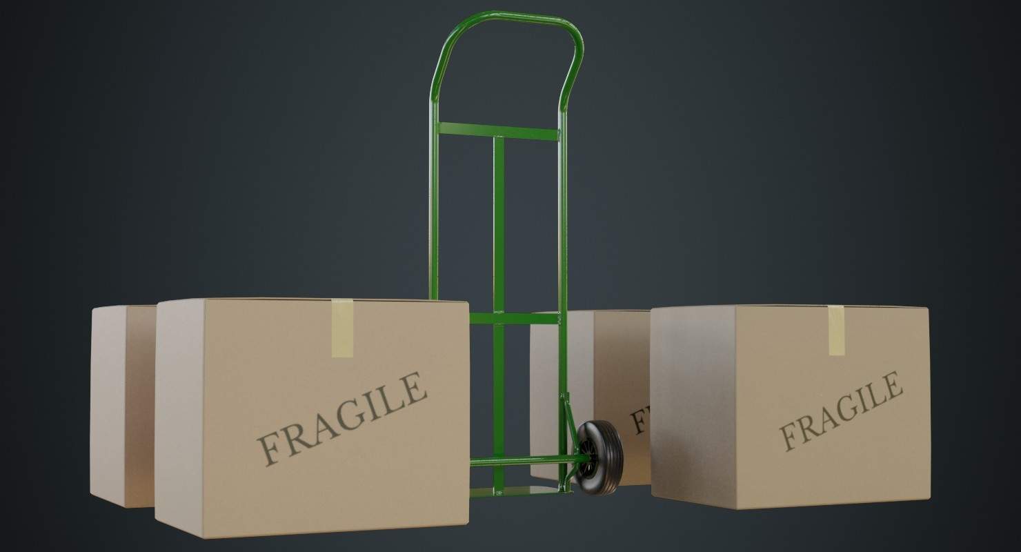 Hand Truck And Boxes 3A - 3D Model by weeray