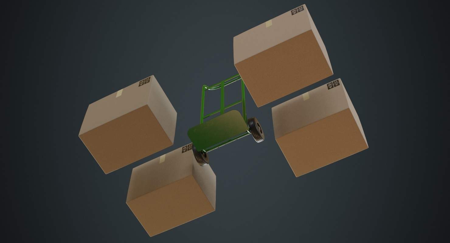 Hand Truck And Boxes 3A - 3D Model by weeray