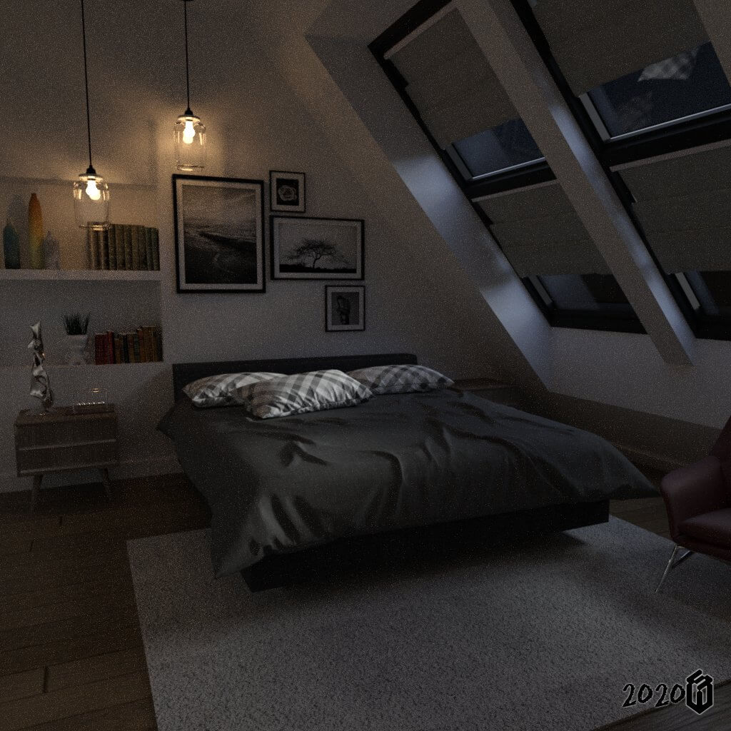 Bedroom in the Attic 3D Render | RenderHub Gallery