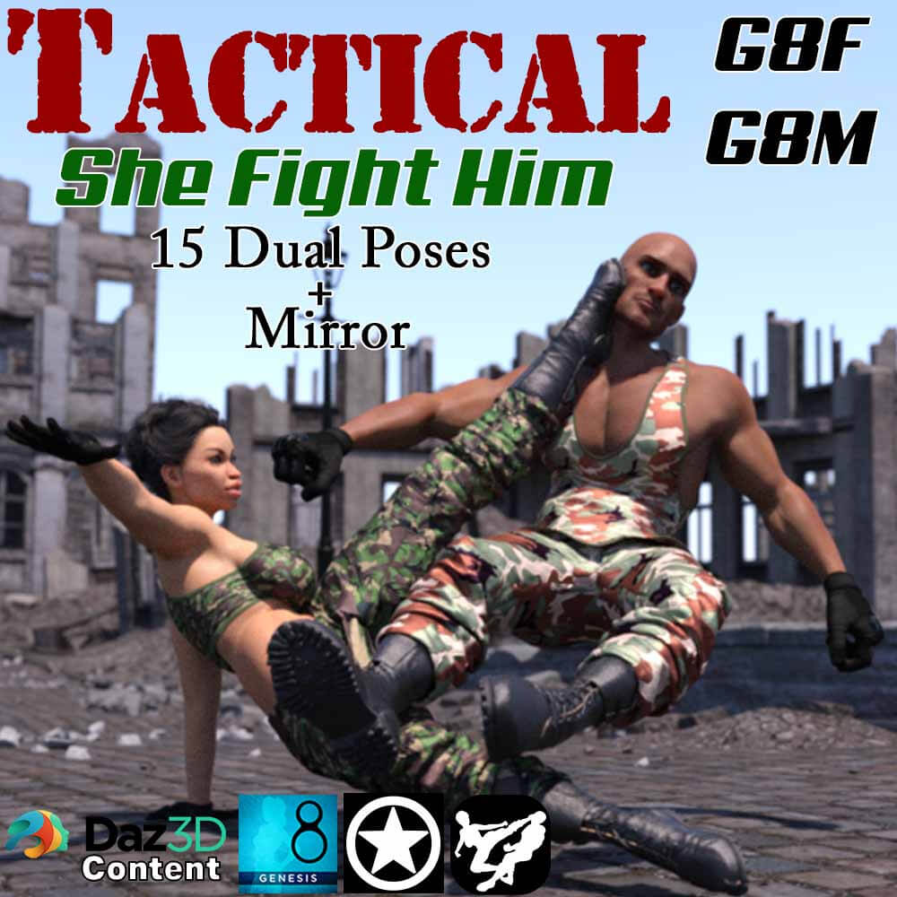 Tactical Poses : She Fight Him G8F-G8M Vol 2 Daz Content by wentley
