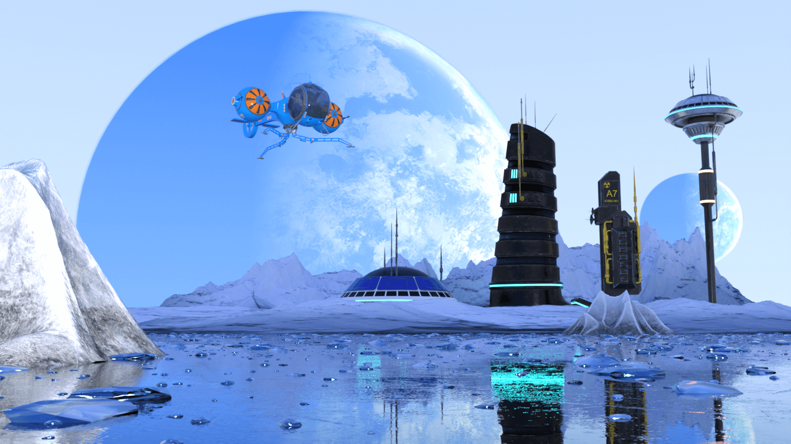 Eros Ice World Outpost. 3D Render, Digital Art by westcala1c