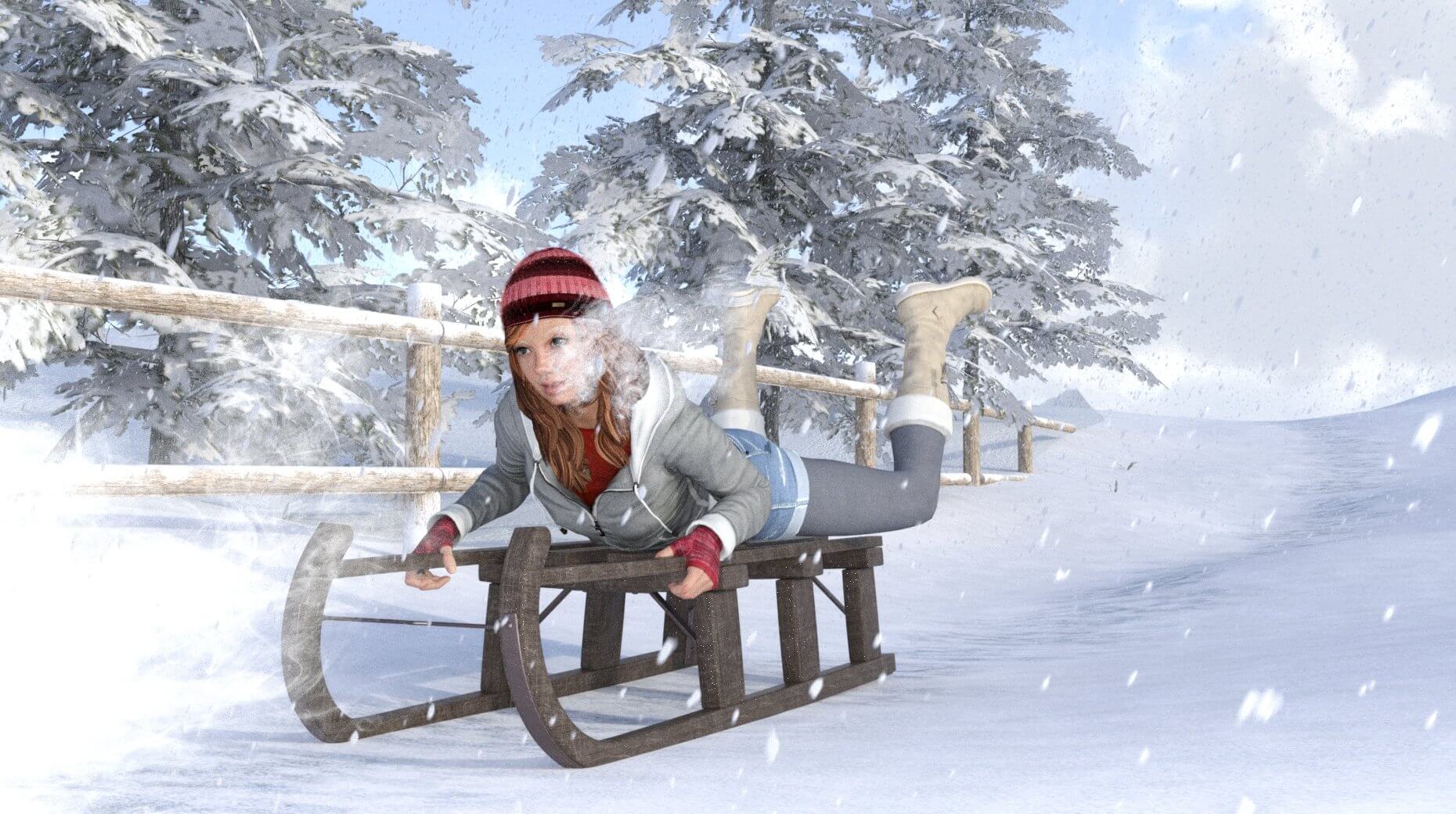 Fun in the Snow. 3D Render, Digital Art by westcala1c