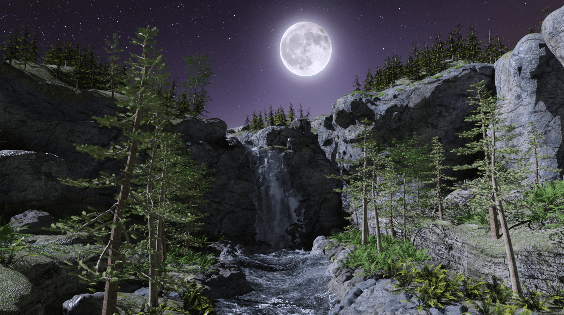 Moonlight Fall. 3D Render | RenderHub Gallery