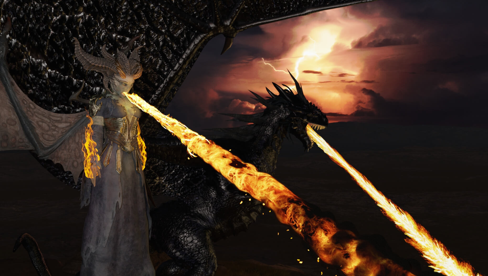 Queen Firestorm and her Dragon. 3D Render | RenderHub Gallery