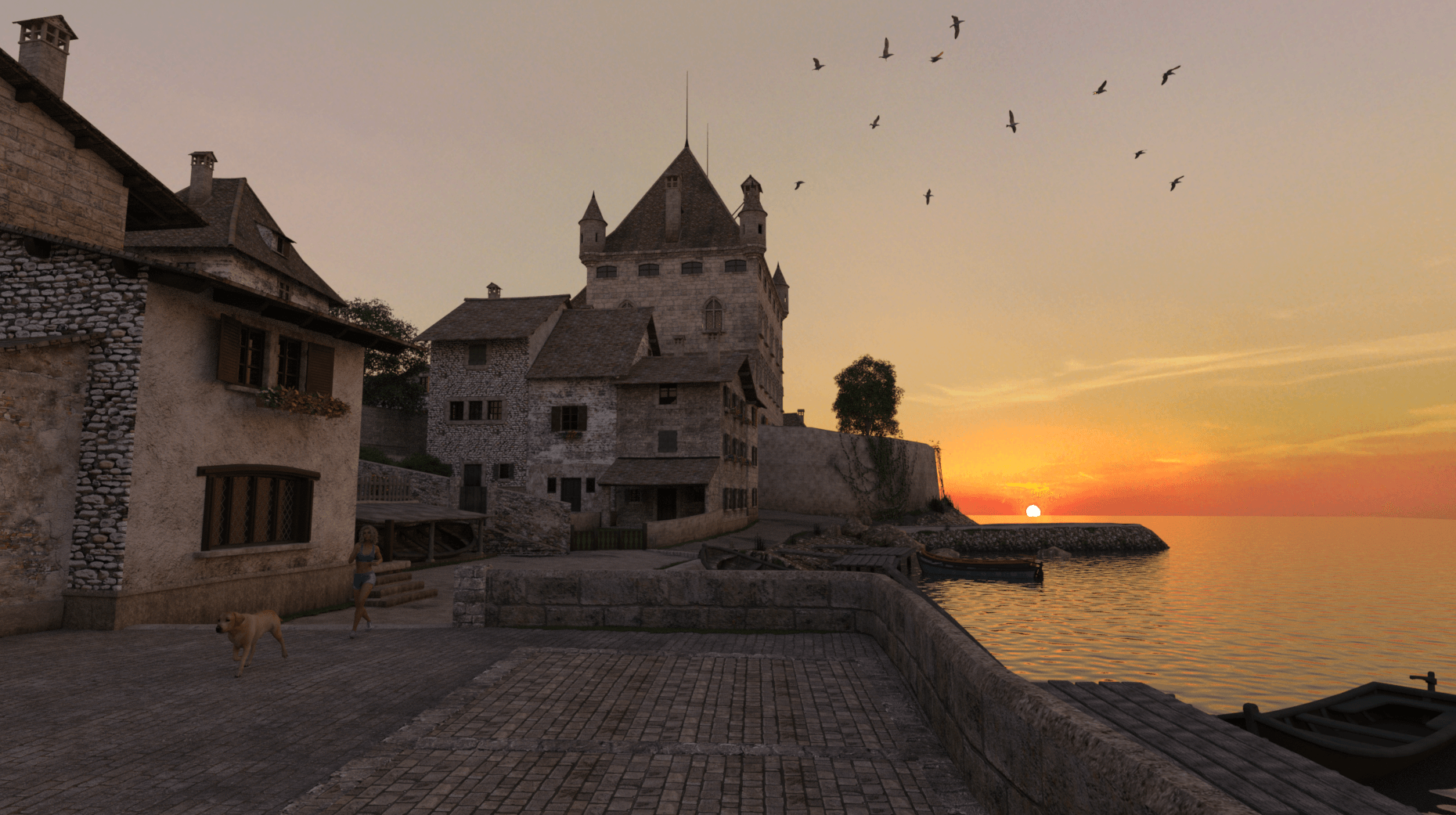 Sunrise Bay. 3D Render, Digital Art by westcala1c