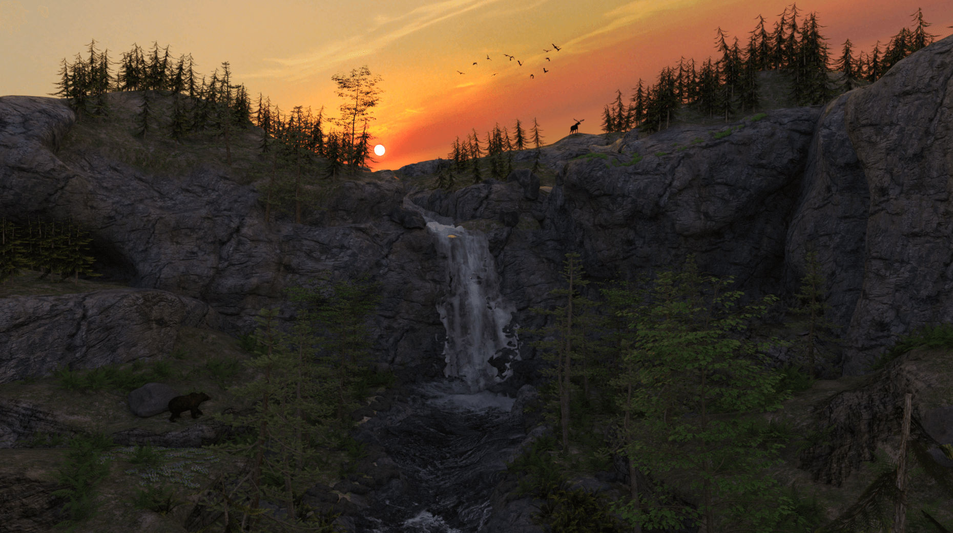Sunset Falls. 3D Render, Digital Art by westcala1c