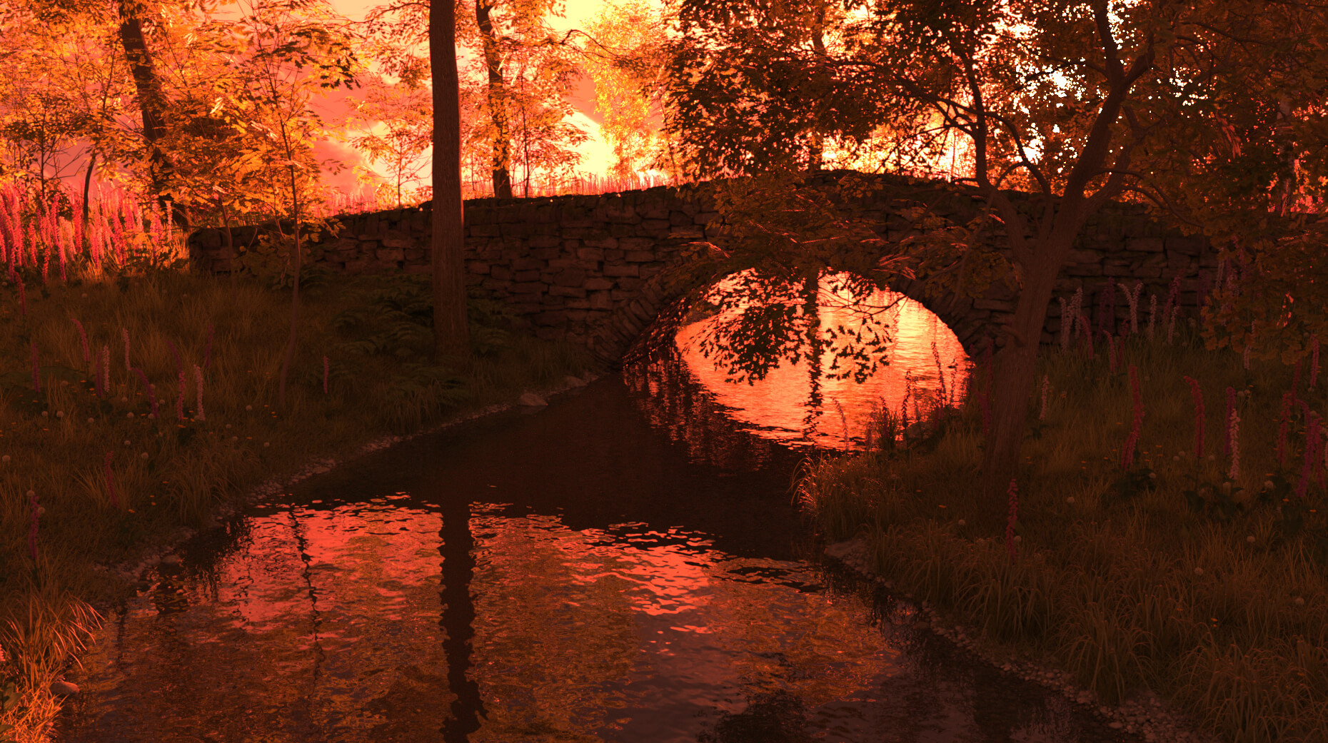 Sunset Over the Bridge 3D Render, Digital Art by westcala1c