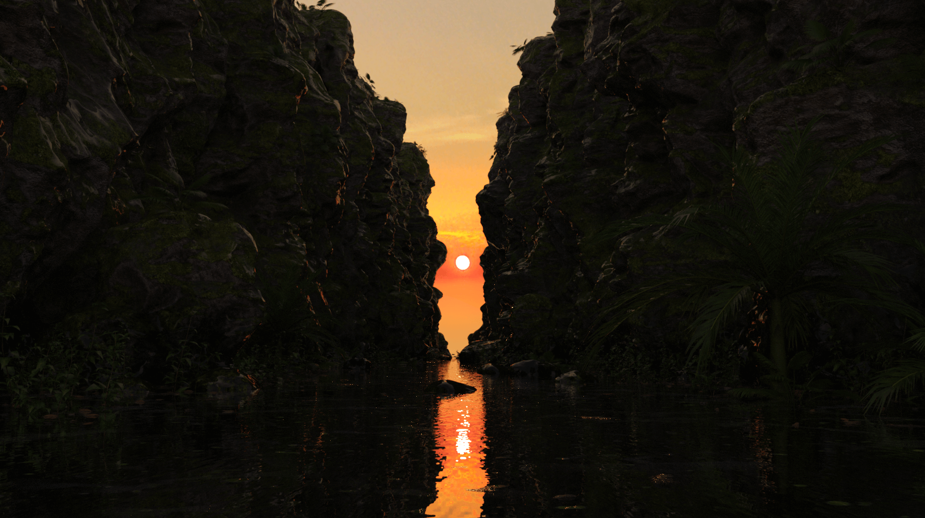 Sunset Ravine. 3D Render, Digital Art by westcala1c