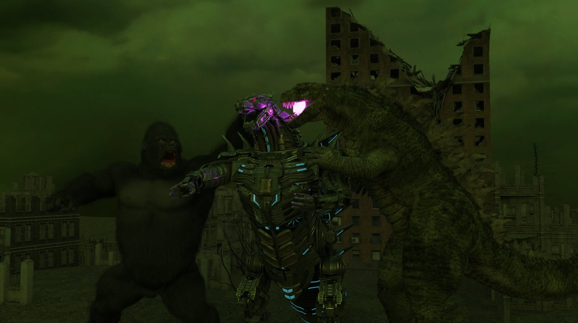 Tag Team Kong & Zilla. 3D Render, Digital Art by westcala1c