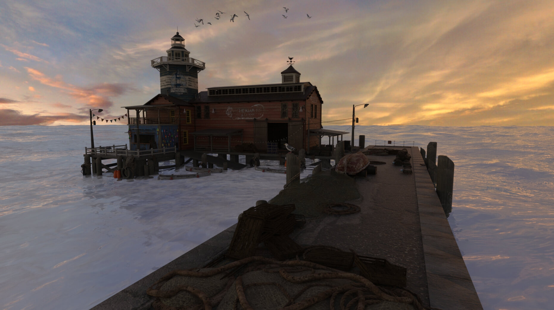 The Fishing Harbor 3D Render, Digital Art by westcala1c