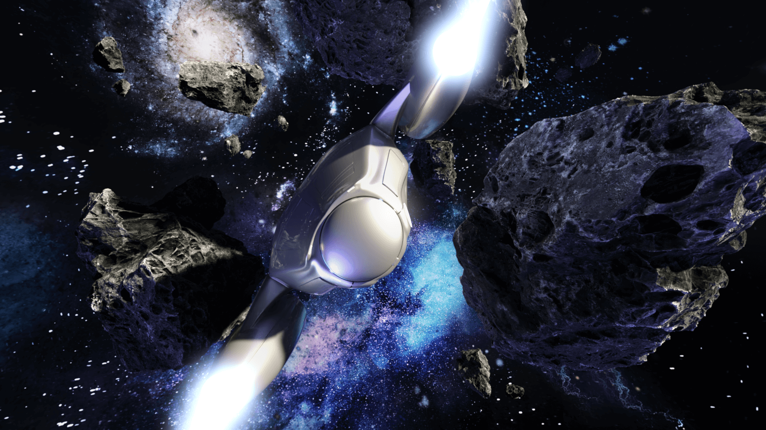 Through the Asteroid Field. 3D Render, Digital Art by westcala1c