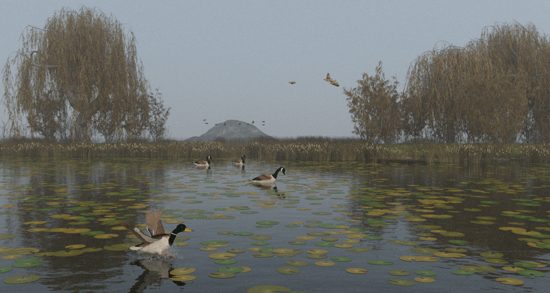 Willow Pond. 3D Render, Digital Art by westcala1c