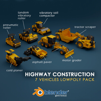 Highway/Road Construction Vehicles - Low-Poly Pack by Wh1T3h4Ck5