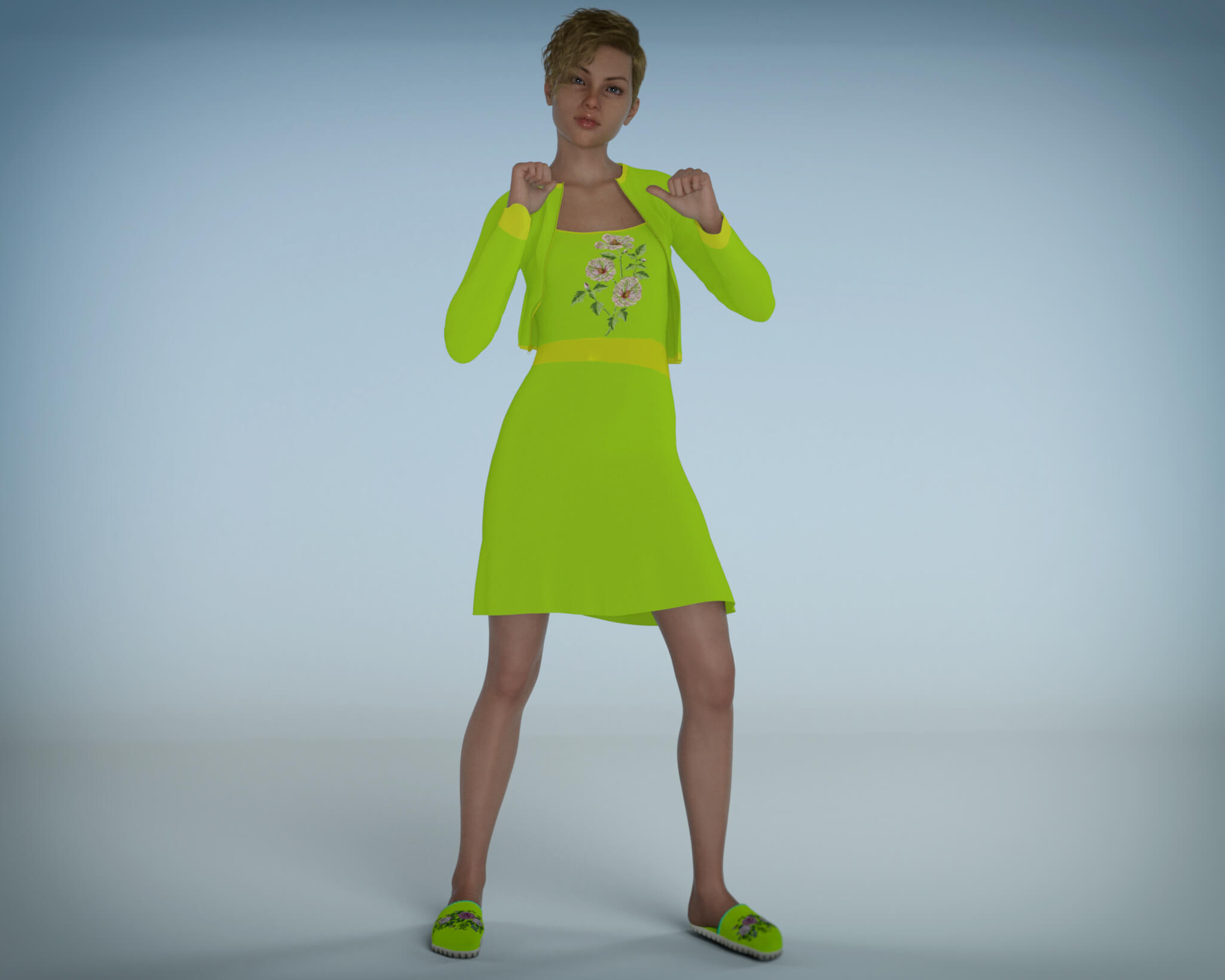 Green Maiden Dress G8F - Daz Content by wildthing