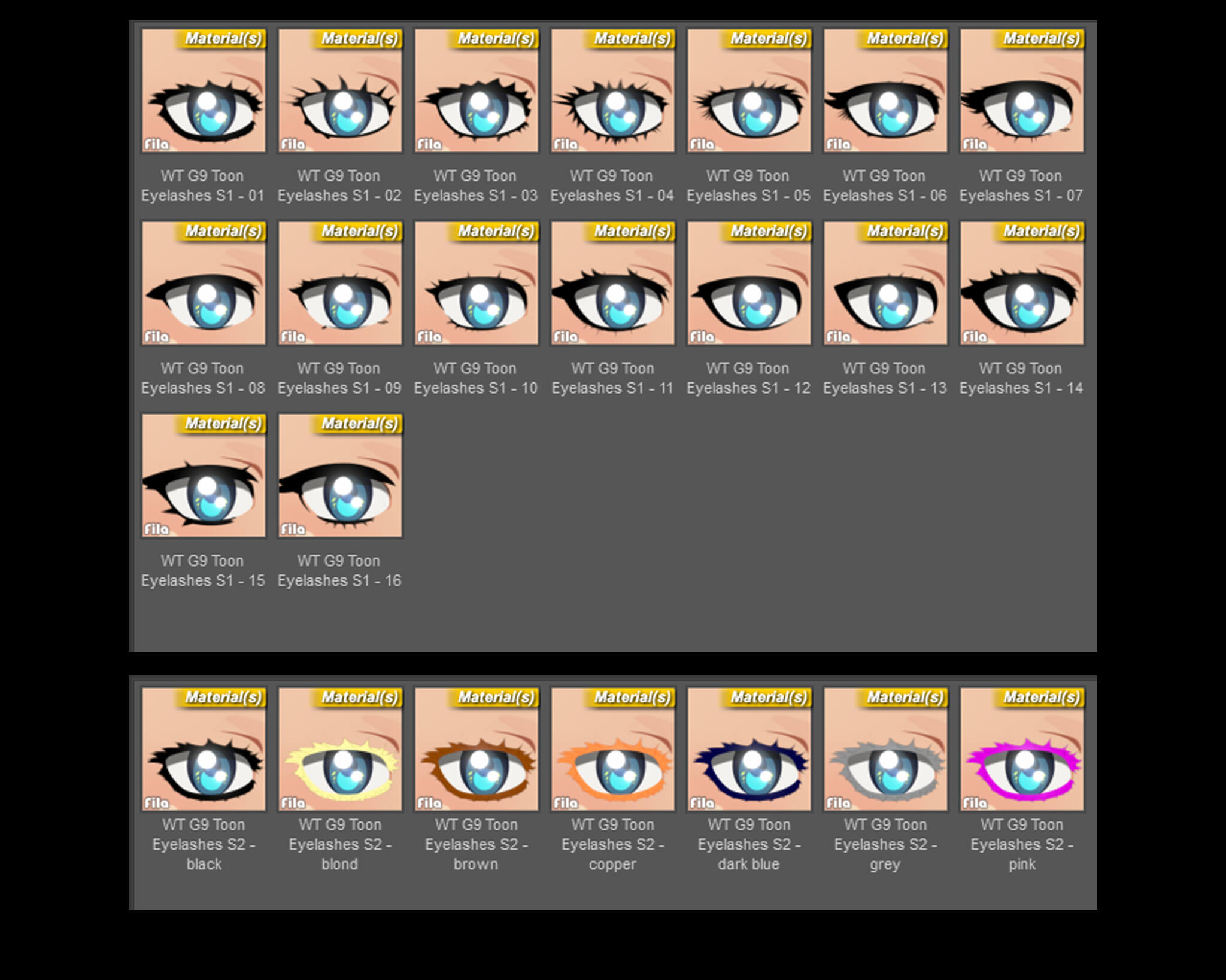 WT Toon Eyelashes Set No.2 for G9 Anime - Daz Content by wildthing