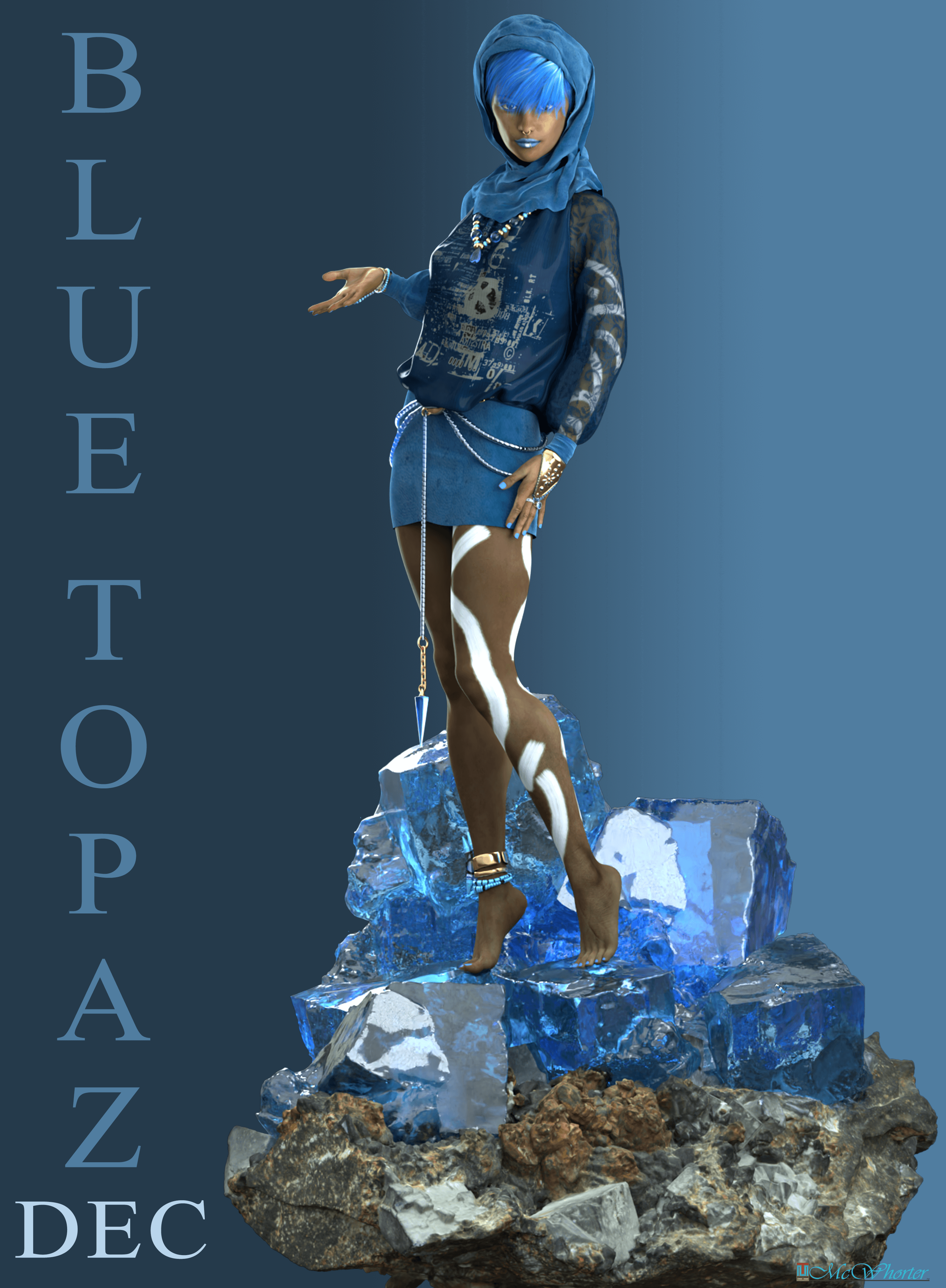 Gems (Blue Topaz) 3D Render, Digital Art by wmcwhorter