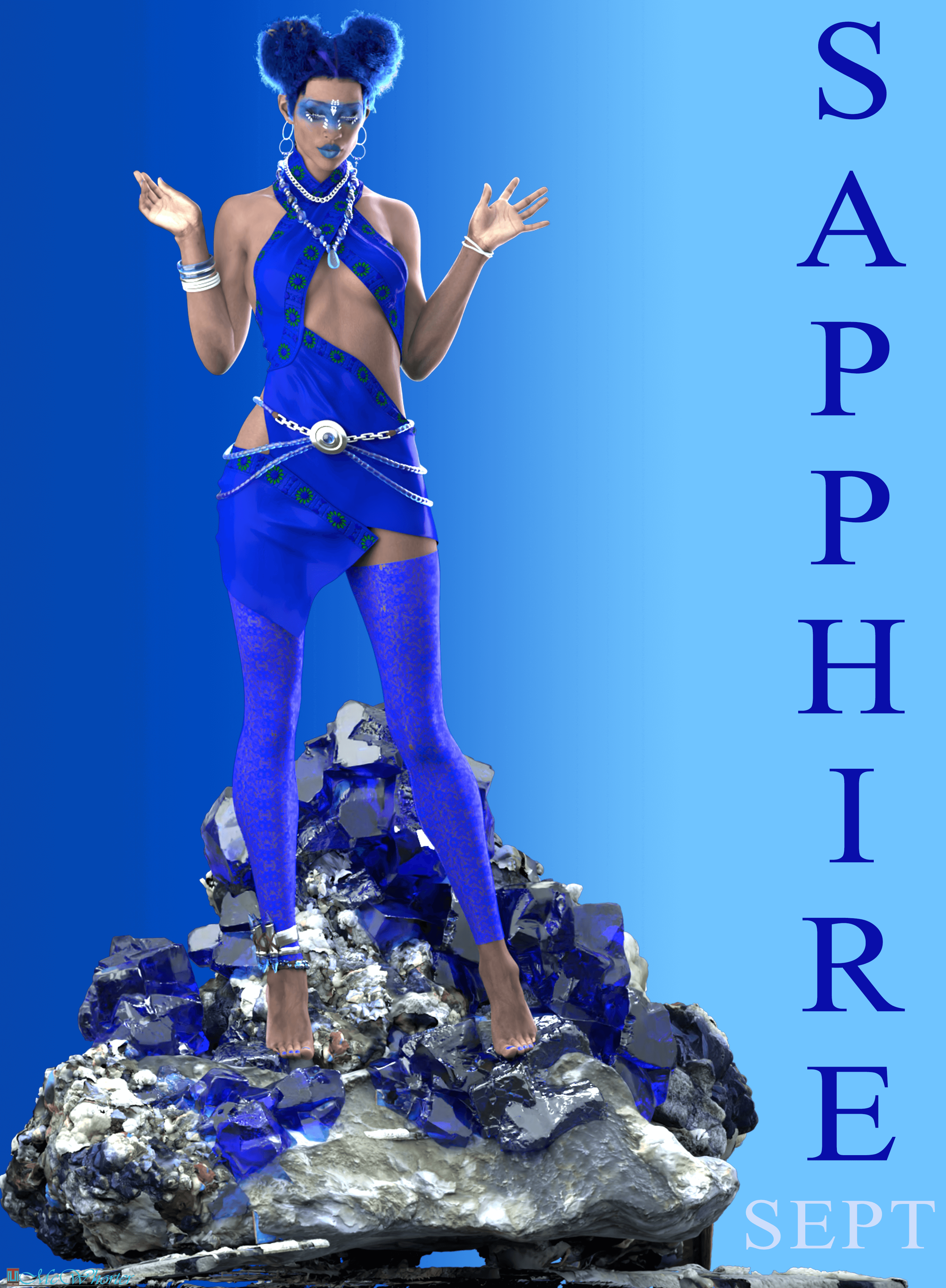 Gems (Sapphire) 3D Render, Digital Art by wmcwhorter