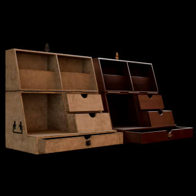 Vintage Foldable Wooden Desktop Organizer with Drawers - 3D Model by wndy54