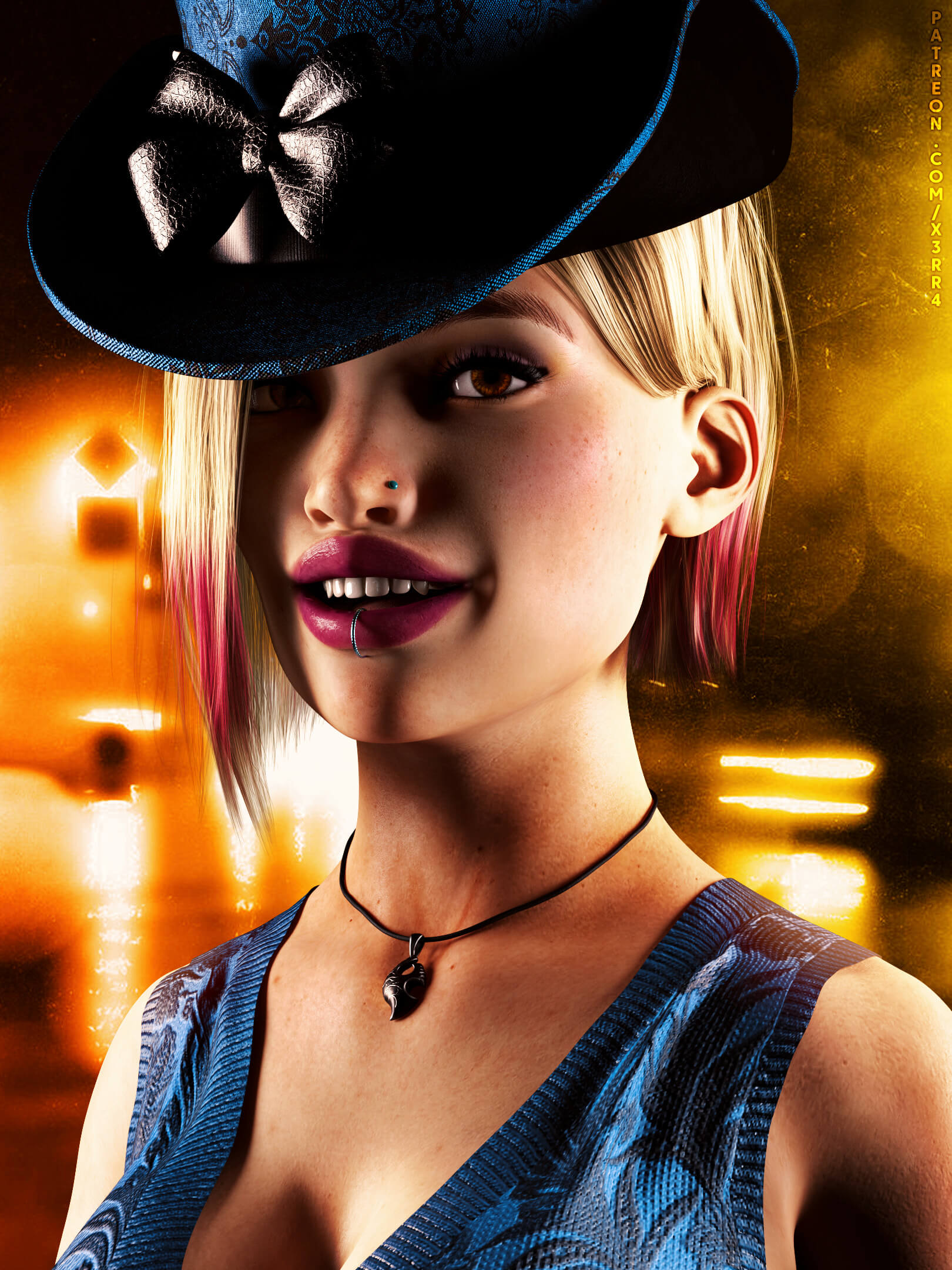 Blue Hat 3D Render, Digital Art by X3rr4