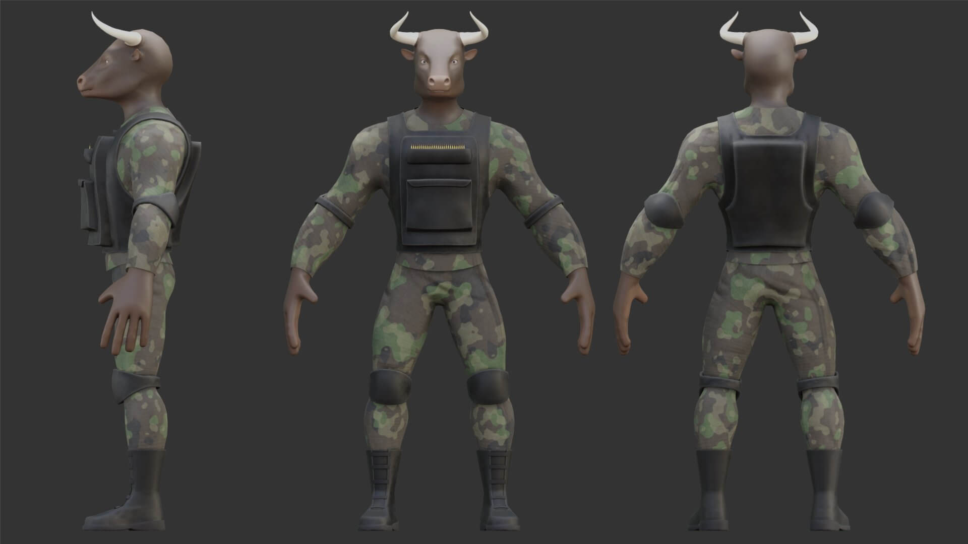 Military Bull with Rifle - 3D Model by Xronycle