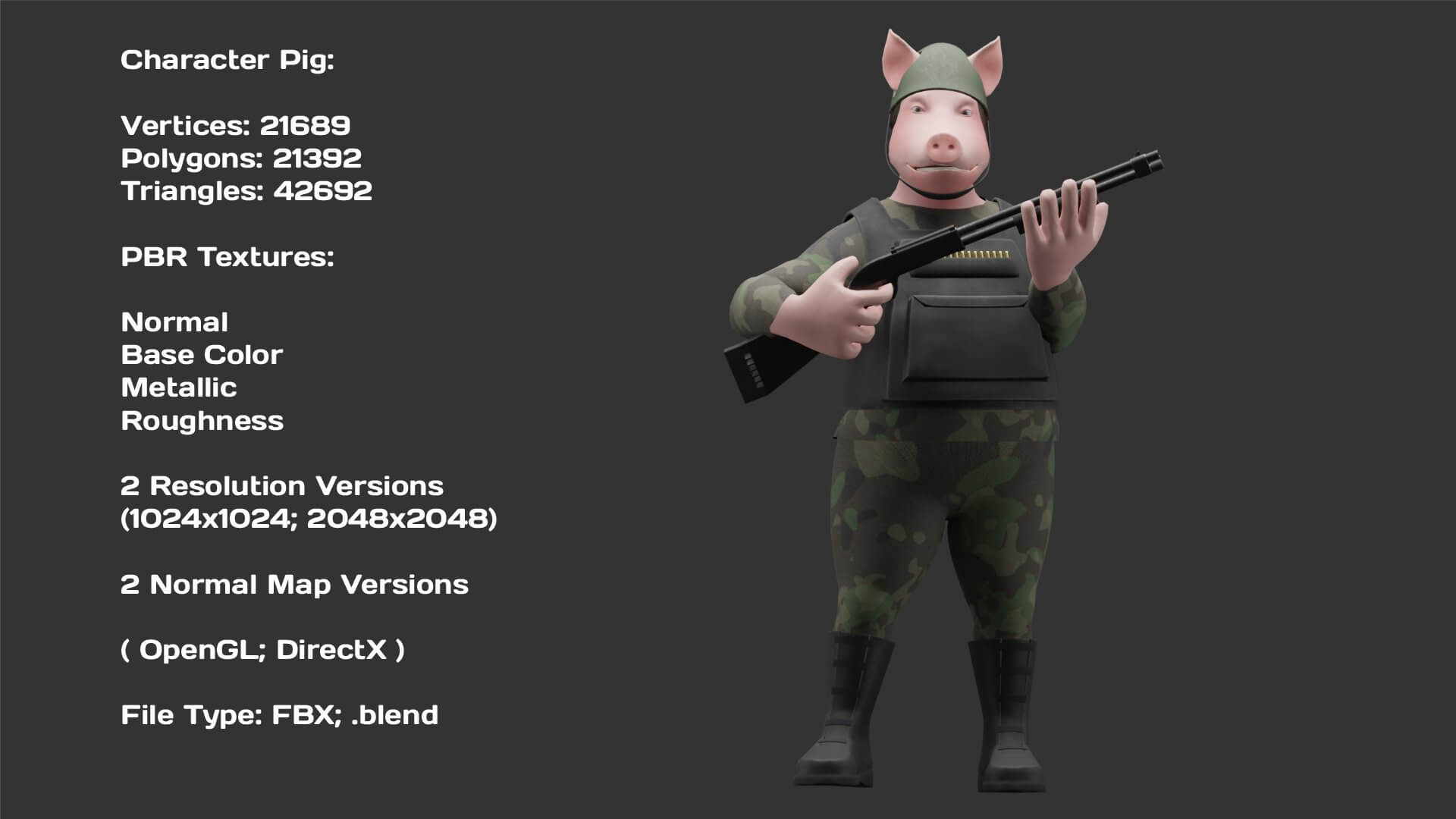 Military Pig with Shotgun - 3D Model by Xronycle