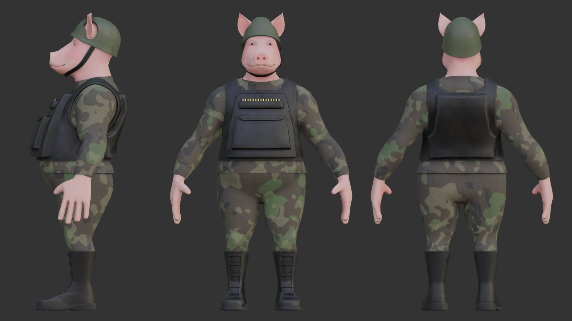 Military Pig with Shotgun - 3D Model by Xronycle