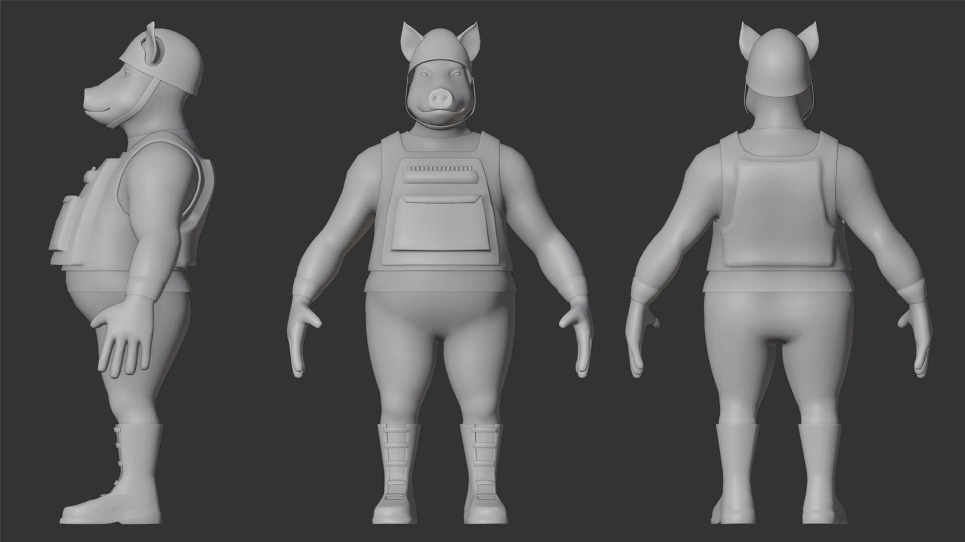 Military Pig with Shotgun - 3D Model by Xronycle