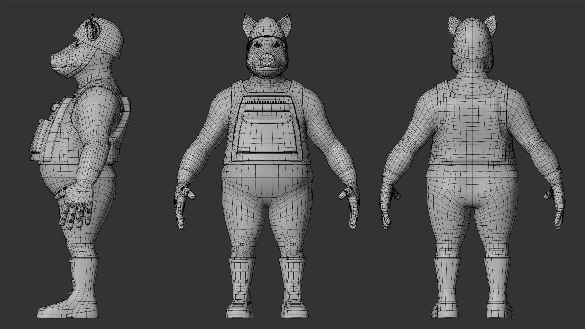 Military Pig with Shotgun - 3D Model by Xronycle