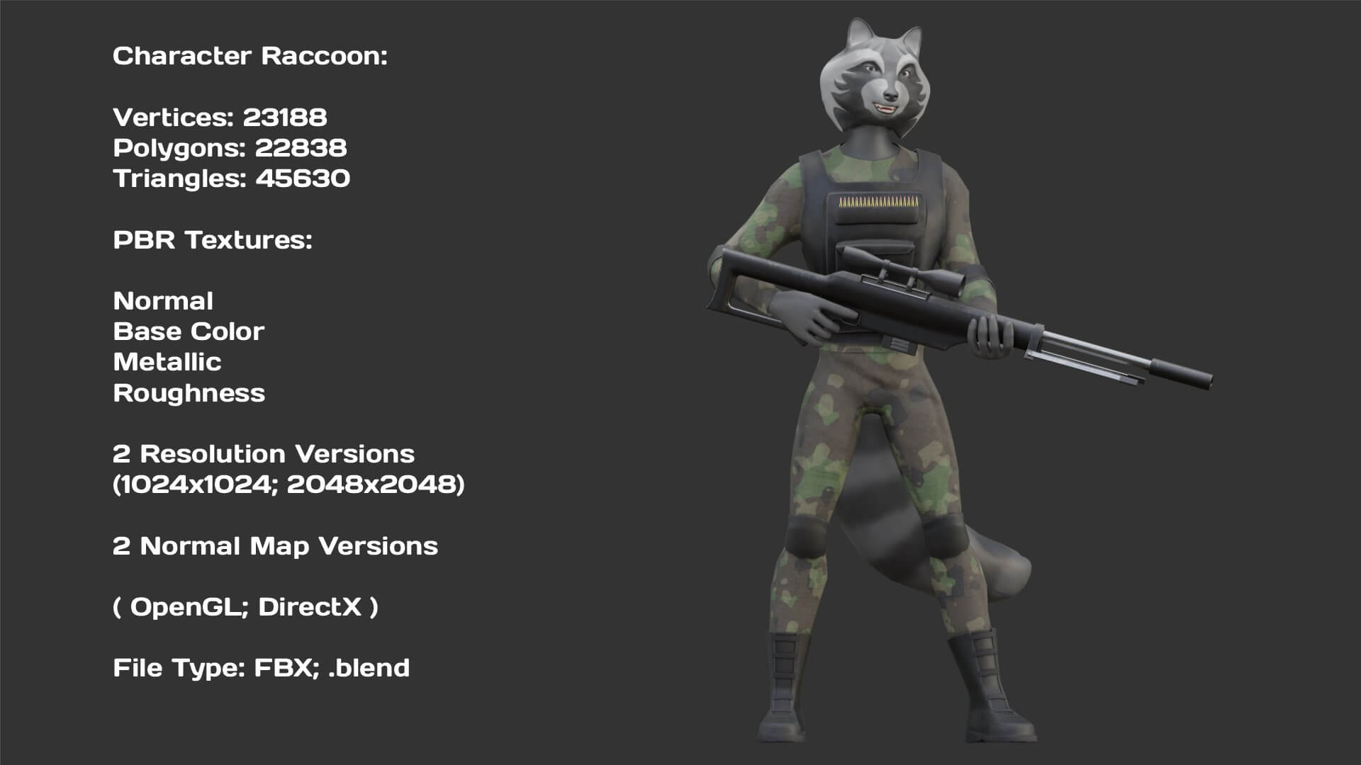 Military Raccoon with Sniper Rifle - 3D Model by Xronycle