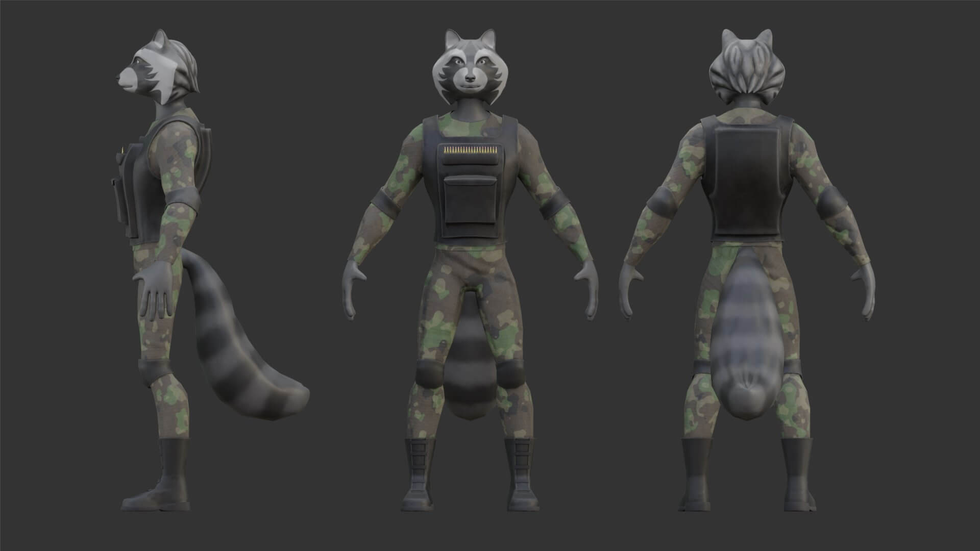 Military Raccoon with Sniper Rifle - 3D Model by Xronycle