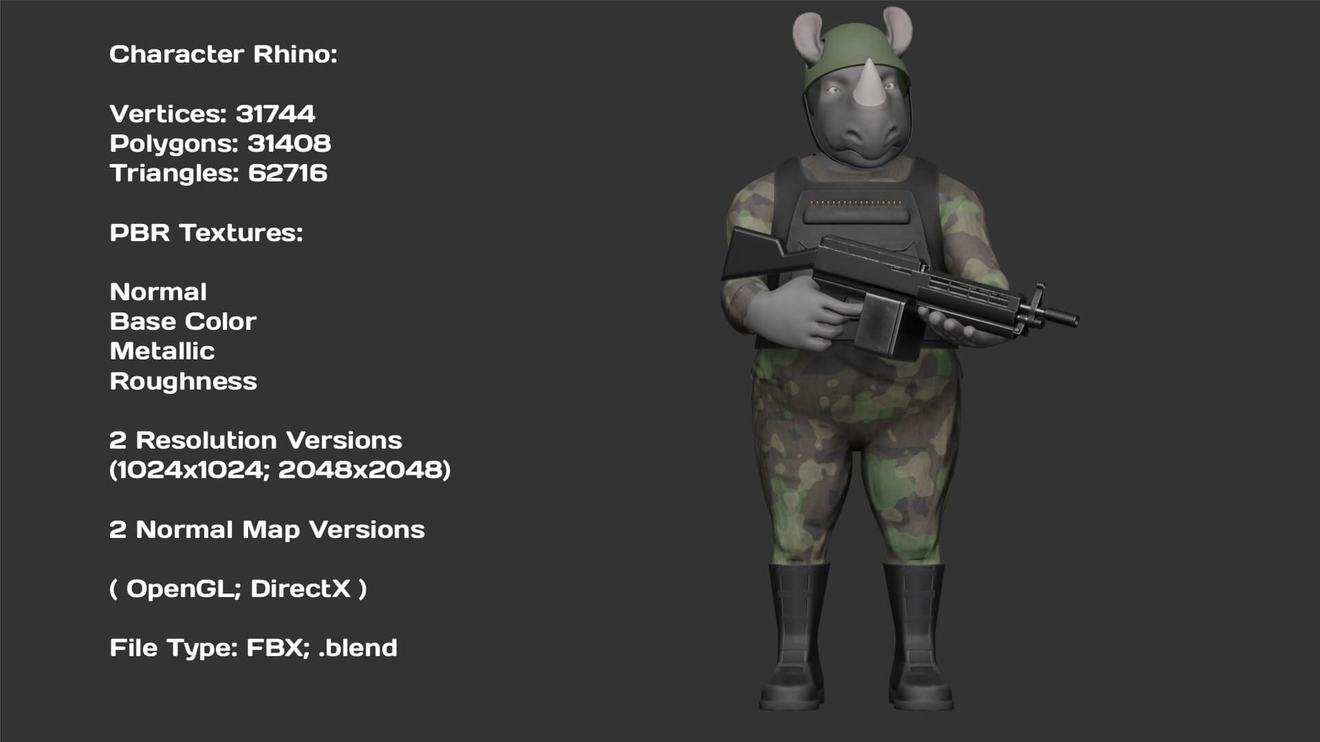 Military Rhino with Weapon LMG - 3D Model by Xronycle