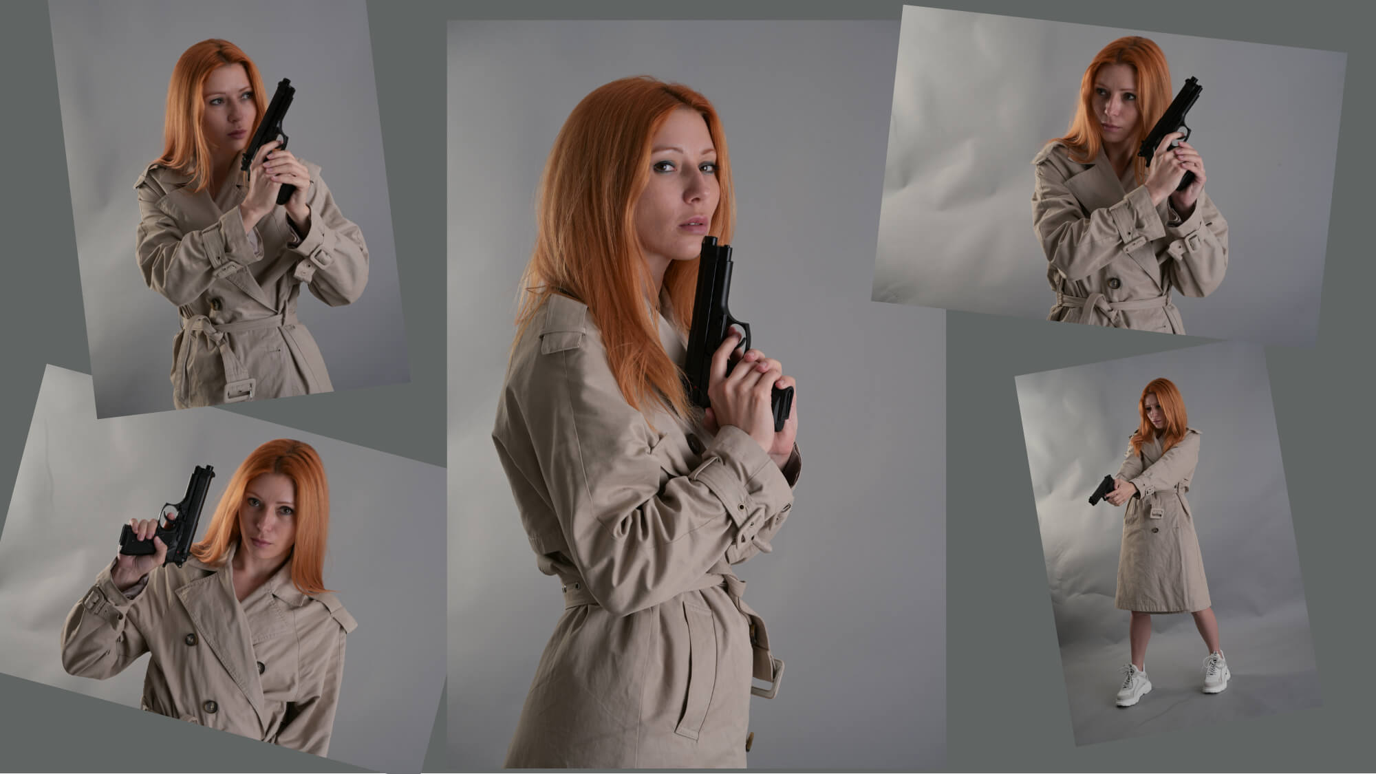 XT PR0030 - Redhead in Trenchcoat With a Pistol Reference Photo Set by ...