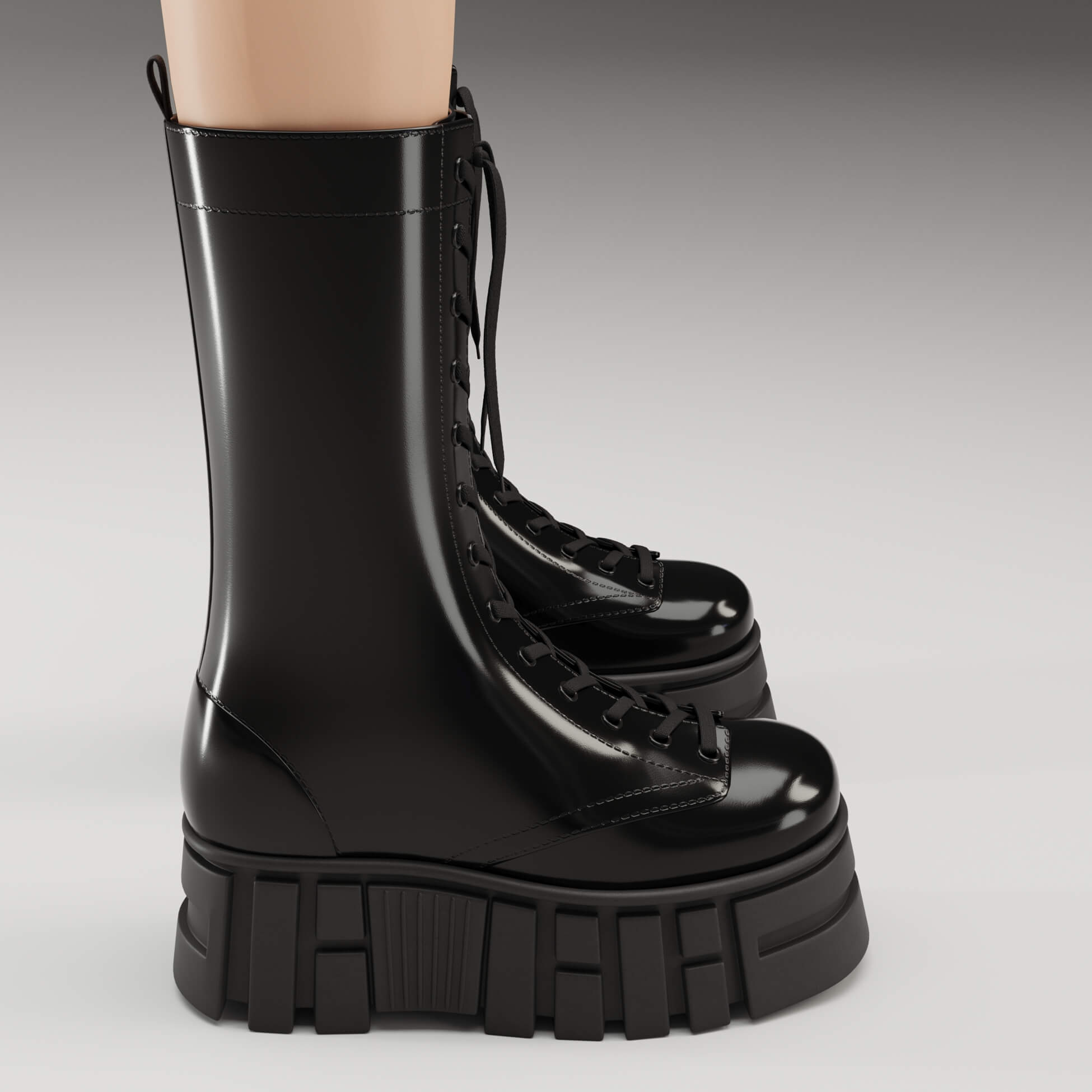 Asos Design Lace Up Glossy Boots on High Platform - 3D Model by YanaDesVal