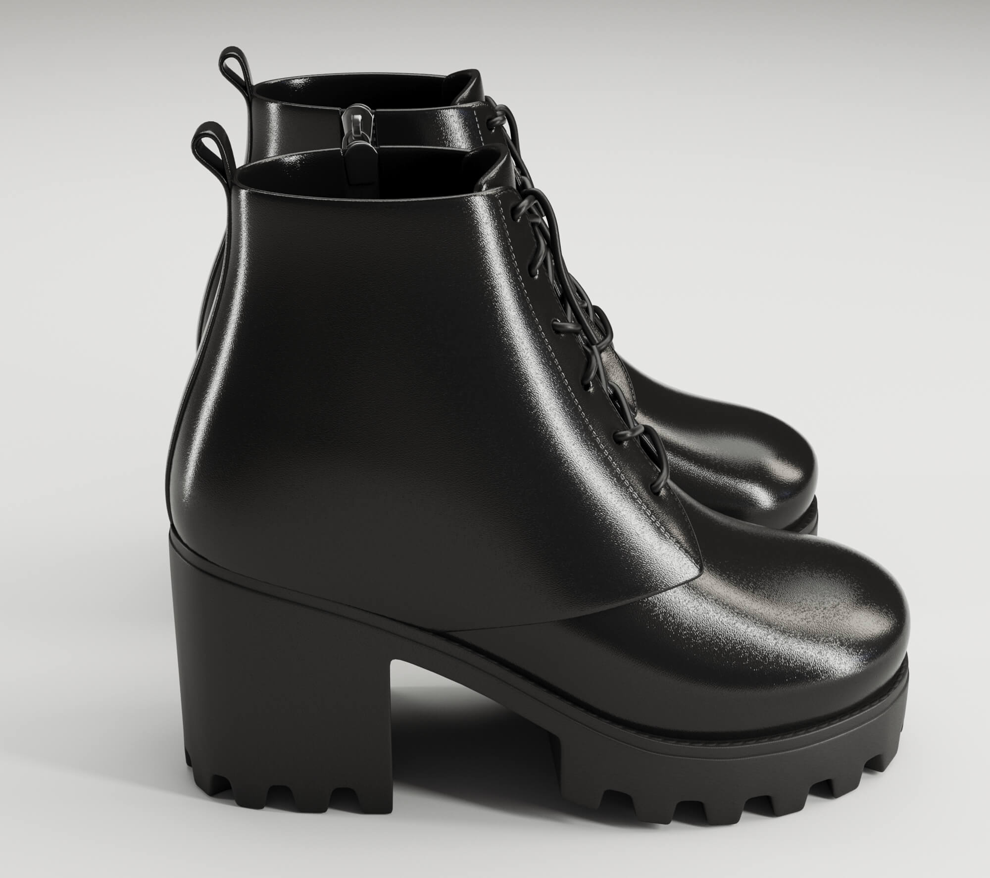 Chunky Canvas Lace-Up Leather and Suede Combat Boots 3D Model by YanaDesVal