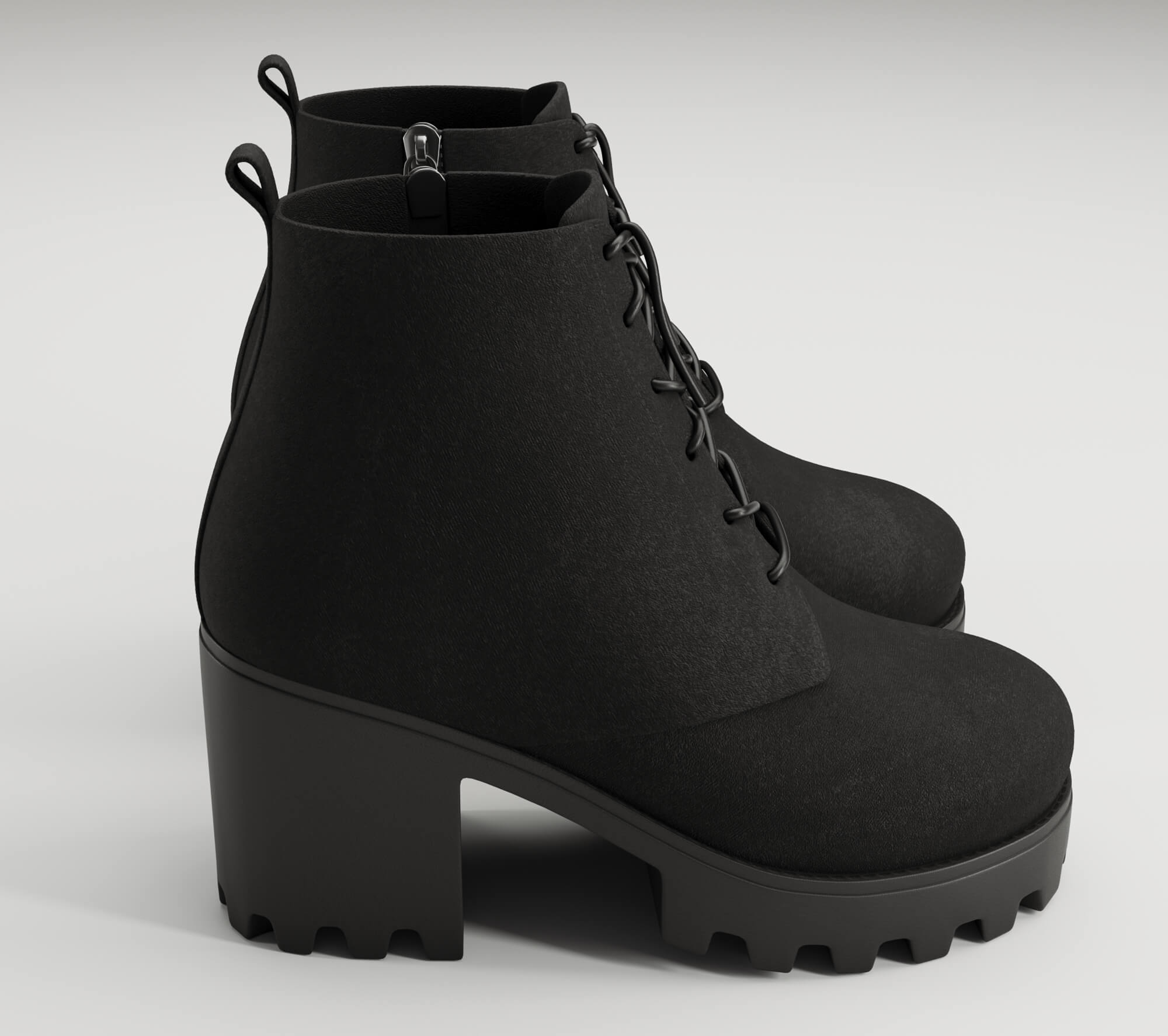 Chunky Canvas Lace-Up Leather and Suede Combat Boots 3D Model by YanaDesVal