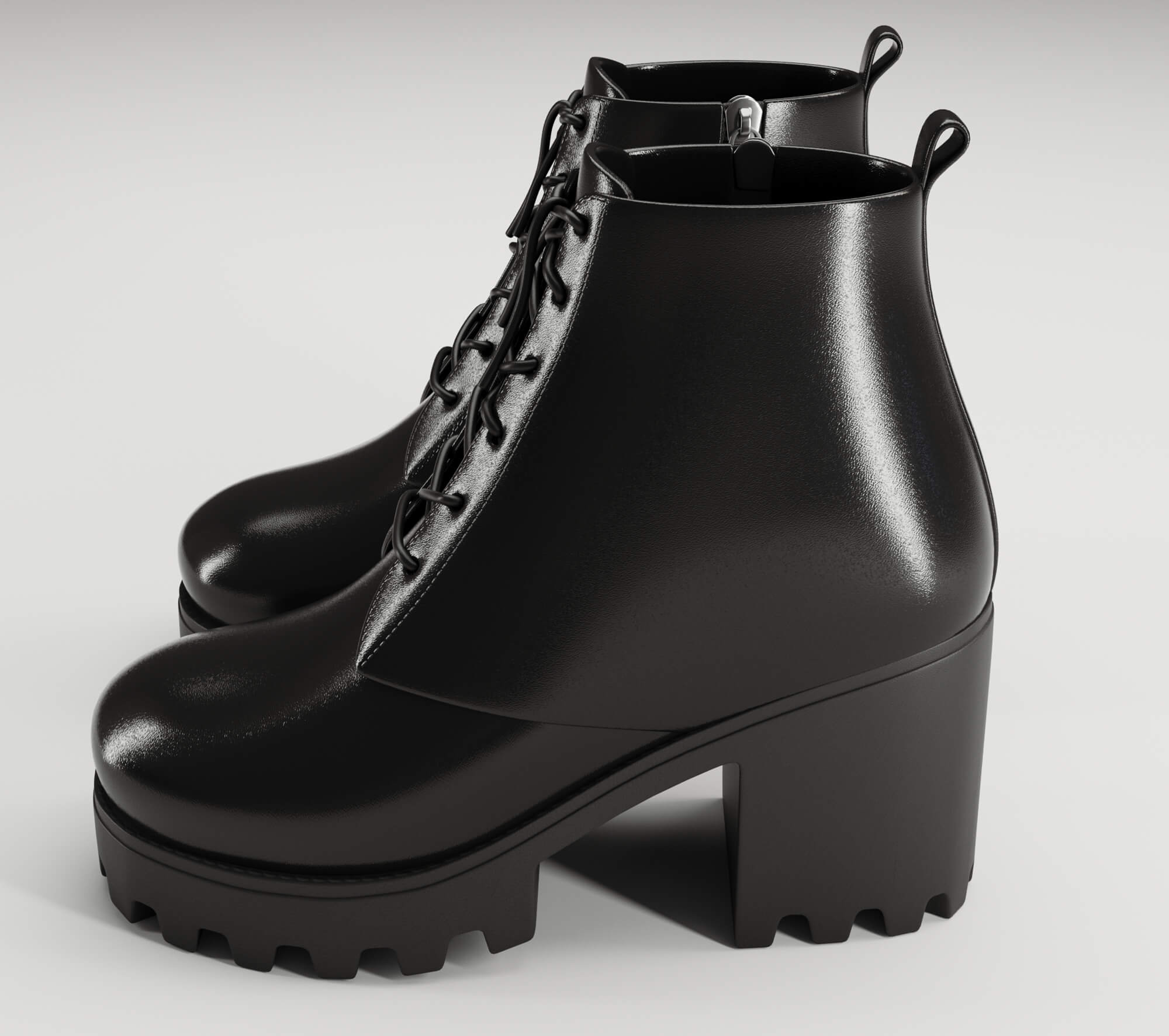 Chunky Canvas Lace-Up Leather and Suede Combat Boots 3D Model by YanaDesVal